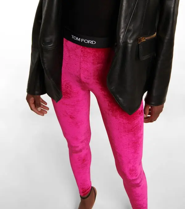 TOM FORD Logo Velvet Leggings - Pink