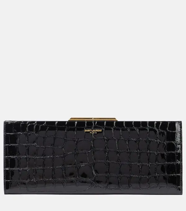 Saint Laurent Midnight Croc-effect Leather Clutch