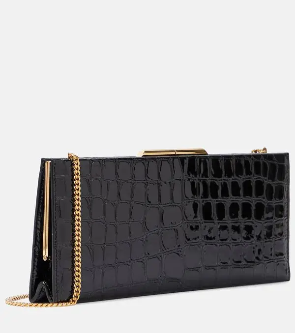 Saint Laurent Midnight Croc-effect Leather Clutch