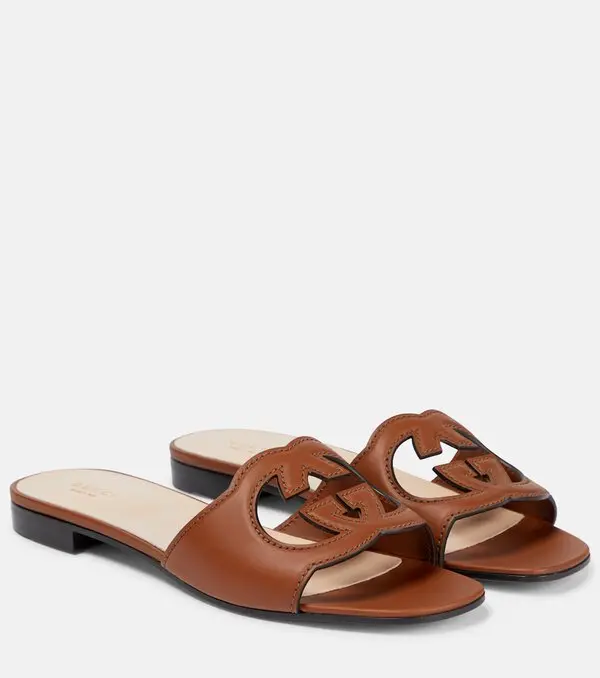 Gucci Interlocking G Cutout Leather Sandals - Brown