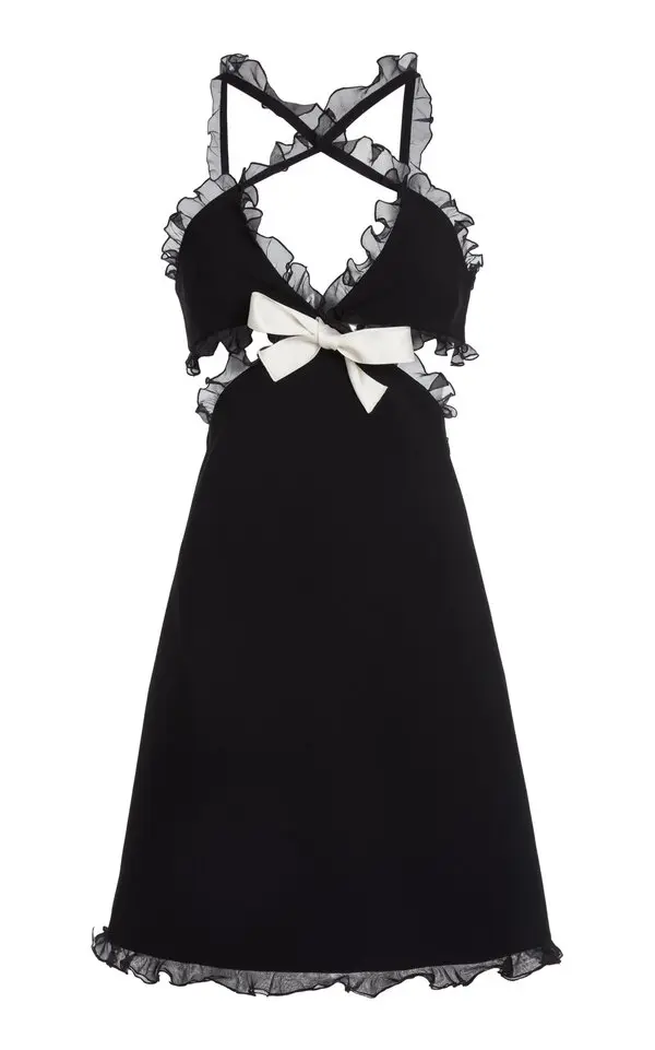 giambattista valli little black dresses Giambattista Valli Sleeveless Dress Black Chiffon-Paneled Wool Size Extra  Small
