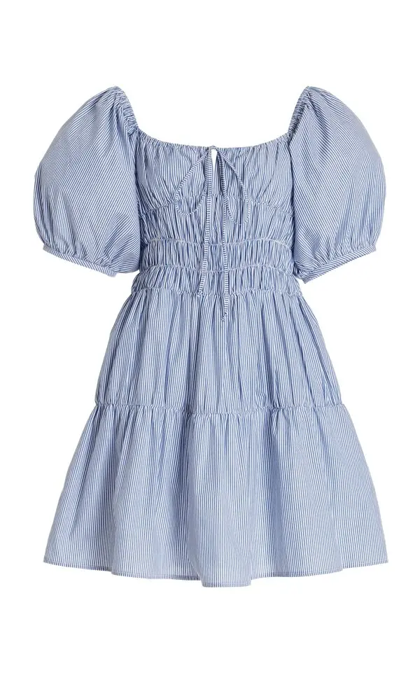 Ciao Lucia Isotta Shirred Striped Cotton Mini Dress