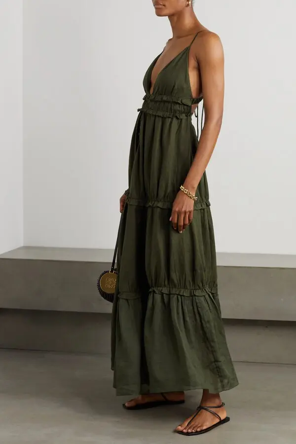 Joslin Net Sustain Liana 2.0 Tiered Ruffled Linen-Batiste Maxi Dress In  Green - 60% Off | Editorialist