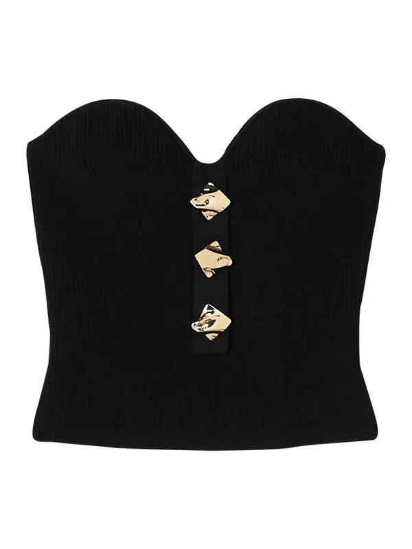 SELF-PORTRAIT Strapless Button-embellished Ribbed-knit Top