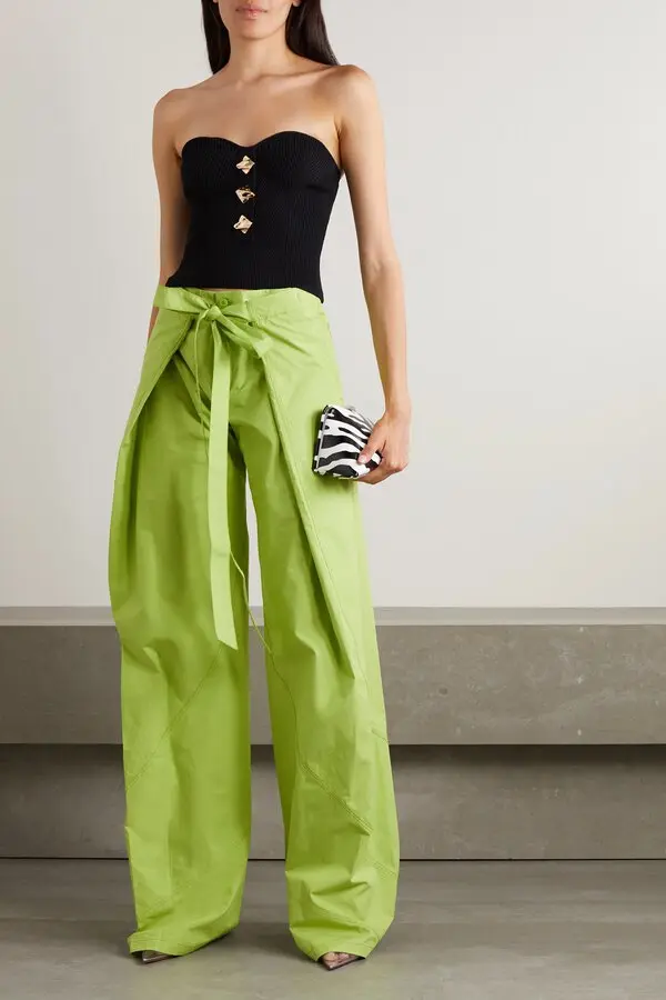 SELF-PORTRAIT Strapless Button-embellished Ribbed-knit Top
