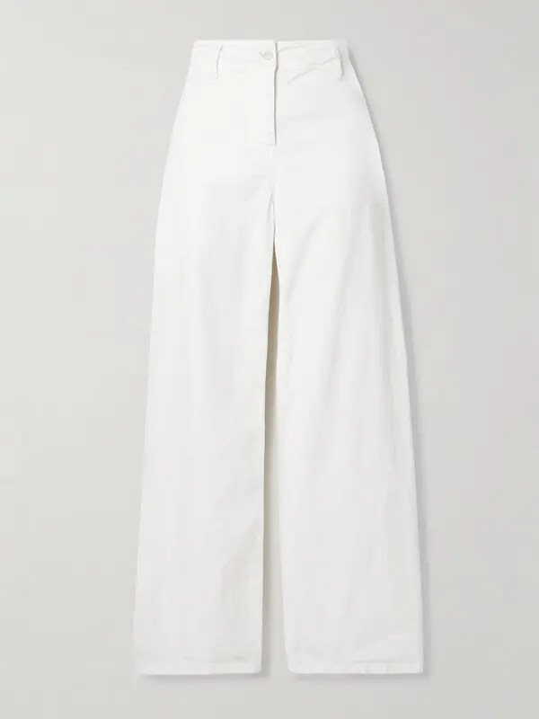 NILI LOTAN Megan Cotton-blend Twill Wide-leg Pants - White