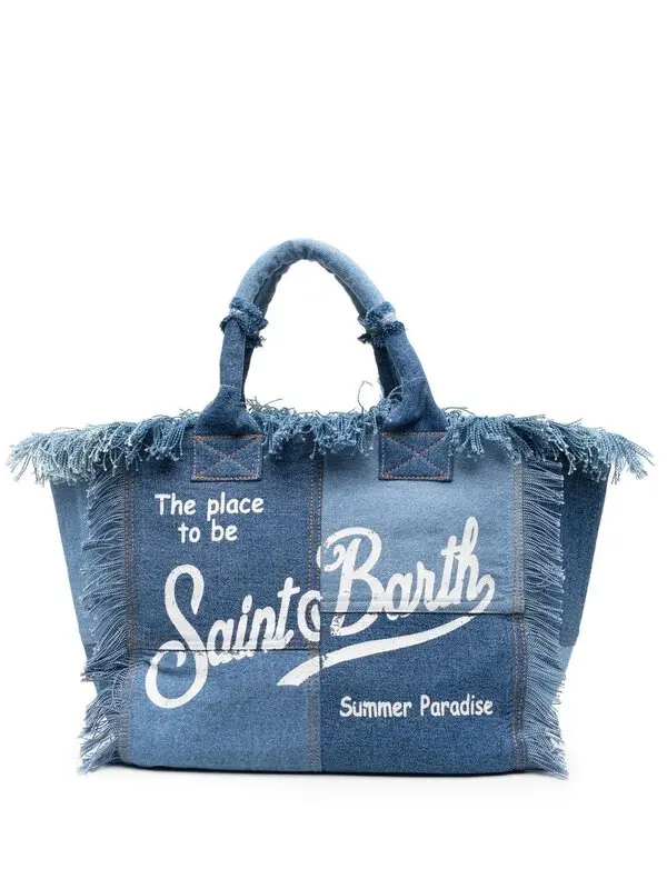 MC2 SAINT BARTH Fringed Denim Tote Bag - Blue