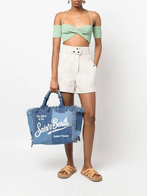 MC2 SAINT BARTH Fringed Denim Tote Bag - Blue