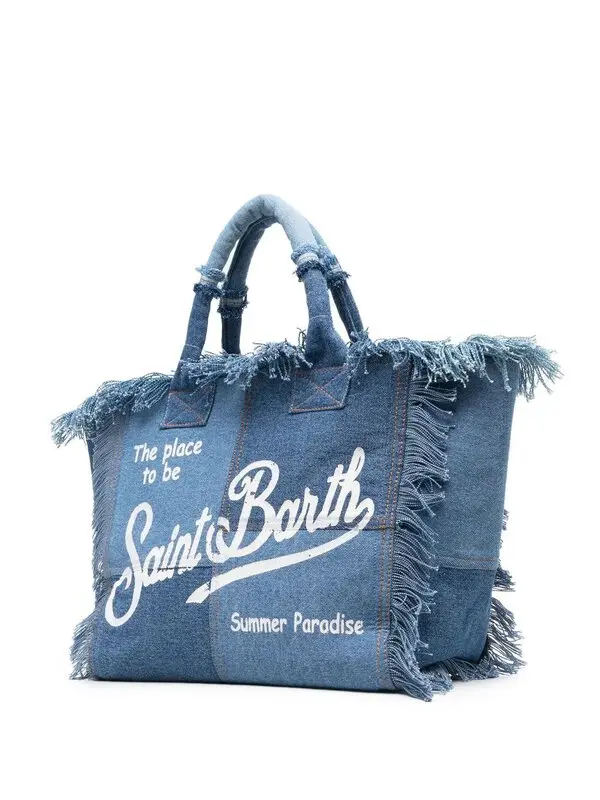 MC2 SAINT BARTH Fringed Denim Tote Bag - Blue