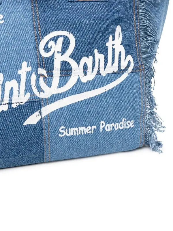 MC2 SAINT BARTH Fringed Denim Tote Bag - Blue