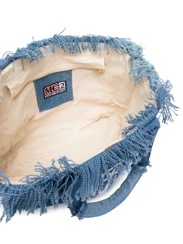MC2 SAINT BARTH Fringed Denim Tote Bag - Blue