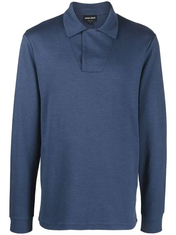Giorgio Armani Long-sleeve Cotton-blend Polo Shirt - Blue