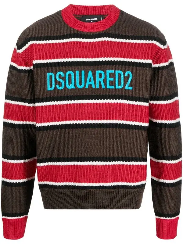 Dsquared2 Jacquard Logo Striped Jumper - Brown