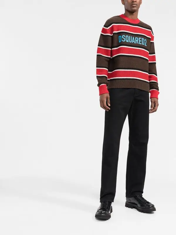 Dsquared2 Jacquard Logo Striped Jumper - Brown