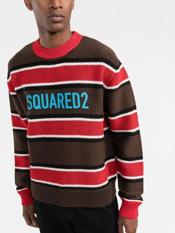 Dsquared2 Jacquard Logo Striped Jumper - Brown