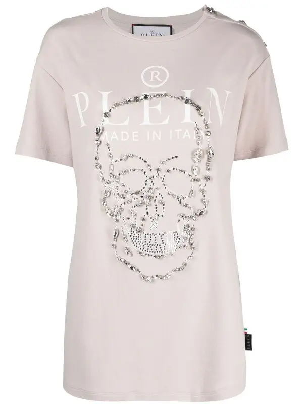 Philipp Plein Logo-print T-shirt With Crystal Embellishments - Neutrals