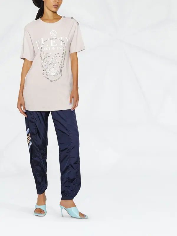 Philipp Plein Logo-print T-shirt With Crystal Embellishments - Neutrals