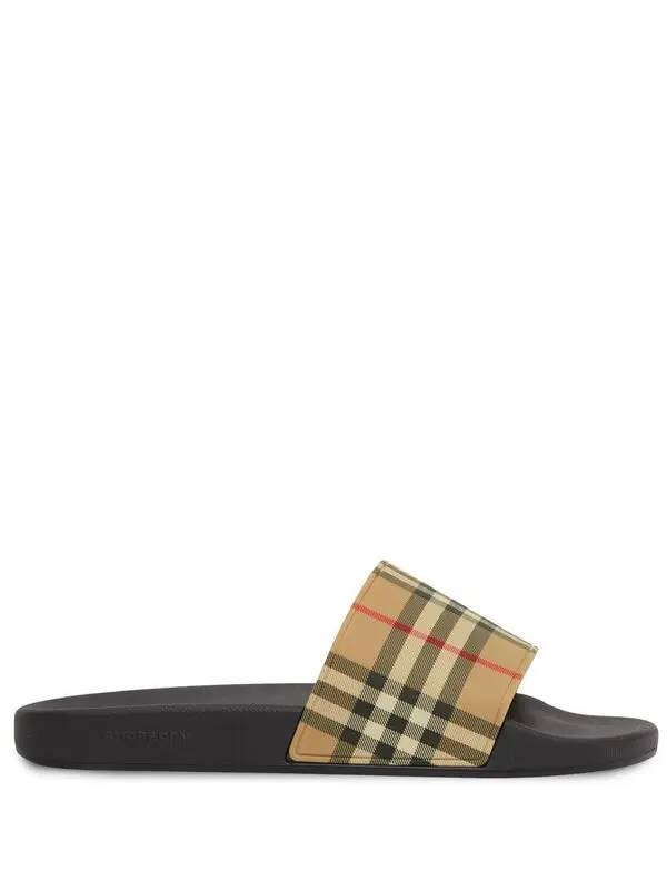 Burberry Check Slides - Neutrals
