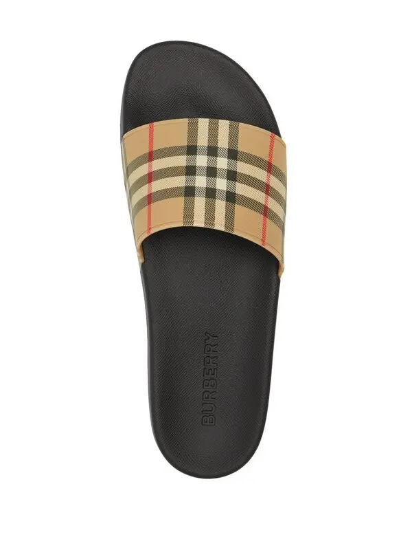 Burberry Check Slides - Neutrals