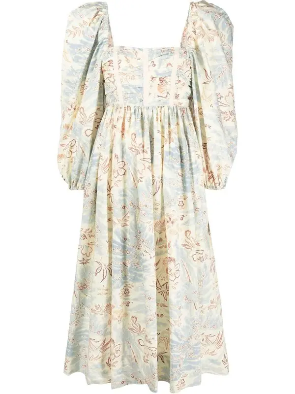 Ulla Johnson Graphic-print Square Neck Midi Dress