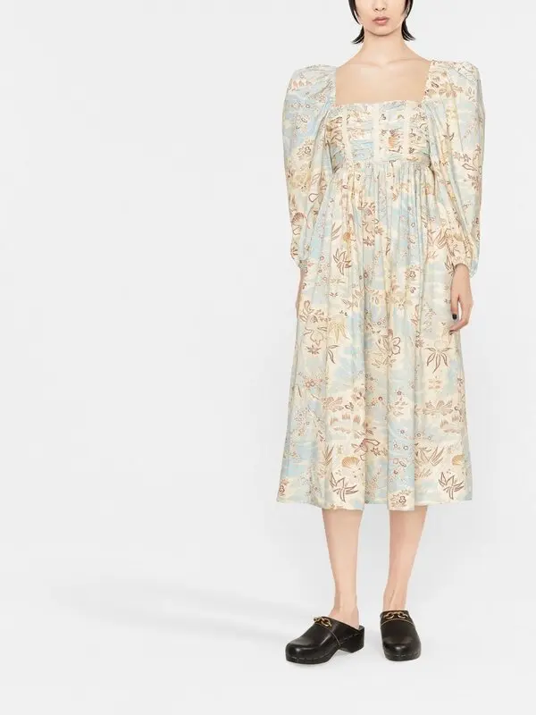 Ulla Johnson Graphic-print Square Neck Midi Dress