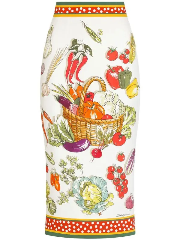 Dolce & Gabbana Vegetable-print Pencil Skirt - White
