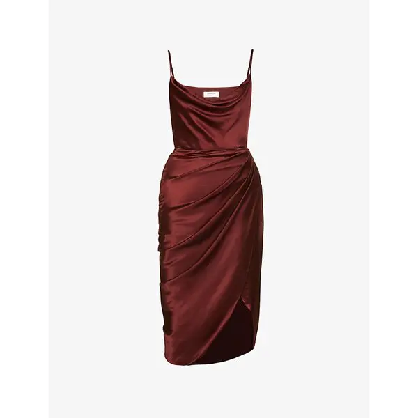 House Of Cb Reva Corset Satin Midi Dress - Raisin