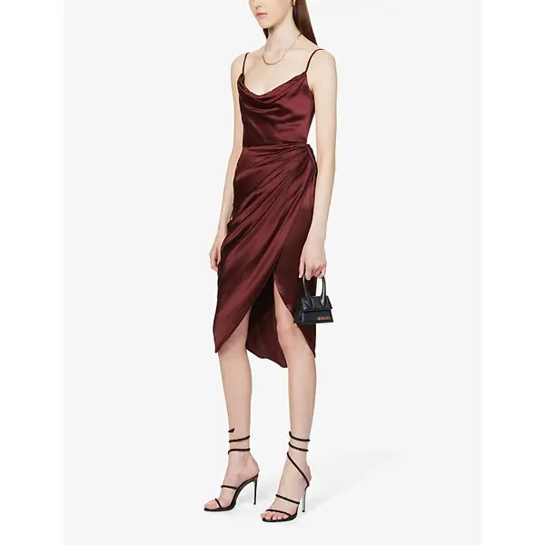 House Of Cb Reva Corset Satin Midi Dress - Raisin