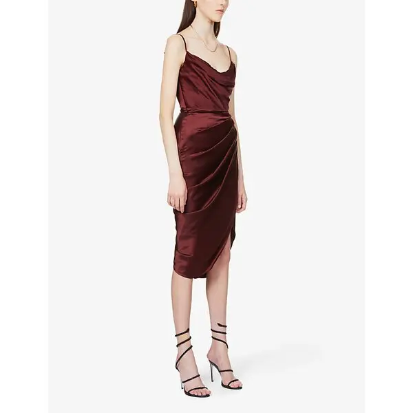 House Of Cb Reva Corset Satin Midi Dress - Raisin
