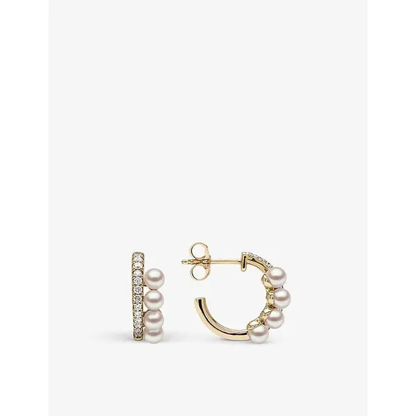 Yoko London Eclipse 18ct Diamond And Akoya Pearl Earrings - Yellow Gold