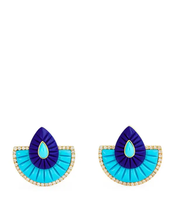 L'ATELIER NAWBAR Yellow Gold, Lapis, Turquoise And Diamond Bond Fan Earrings - Blue