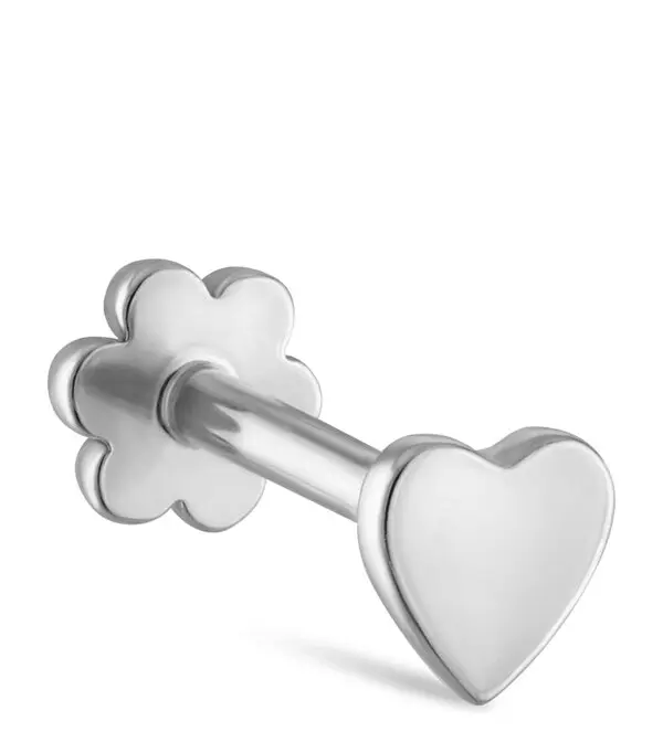 MARIA TASH Gold Heart Threaded Stud Earring - White