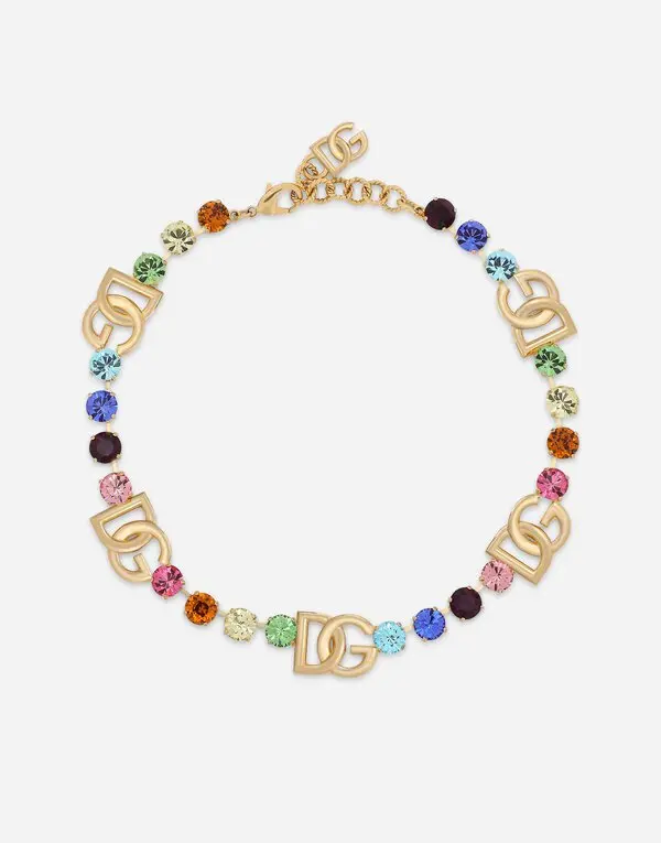 Dolce & Gabbana Short Necklace With Rhinestones And Logo - Multicolor