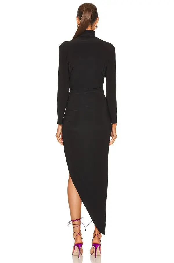 Norma Kamali Long Sleeve Turtleneck Side Drape Gown - Black