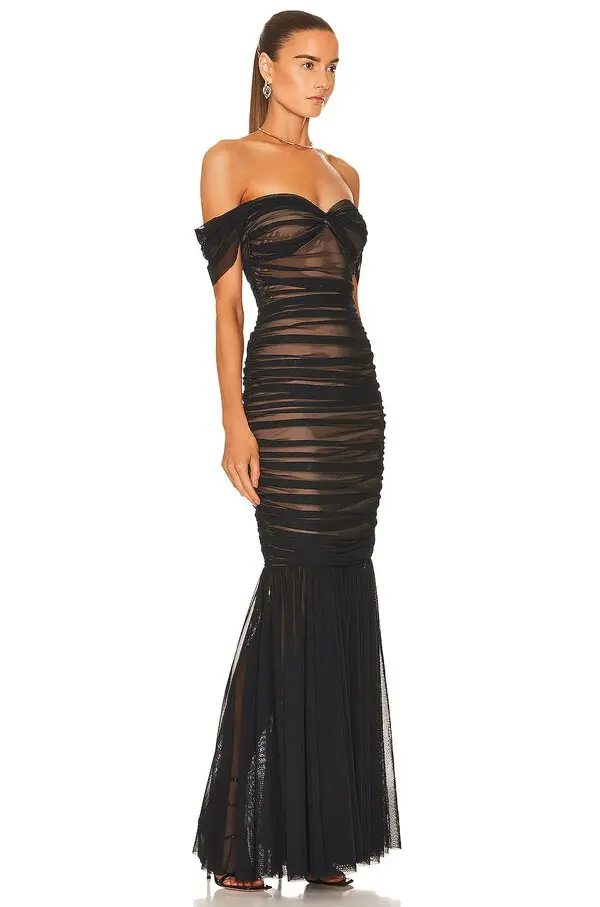 Norma Kamali Walter Fishtail Gown - Black Mesh