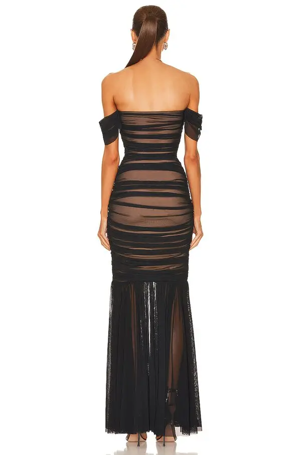 Norma Kamali Walter Fishtail Gown - Black Mesh