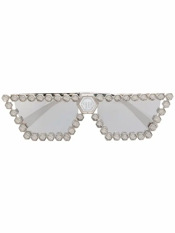 Philipp Plein Crystal-embellished Square-frame Sunglasses - Silver