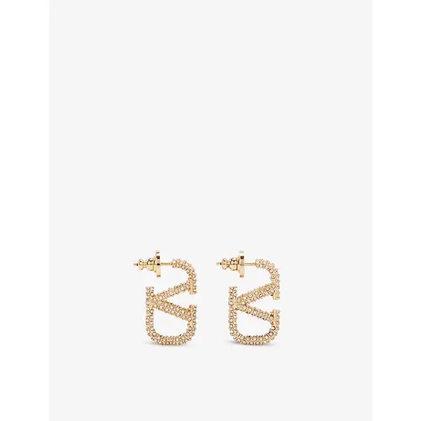 Valentino Garavani Vlogo Rhinestone Earrings - Gold