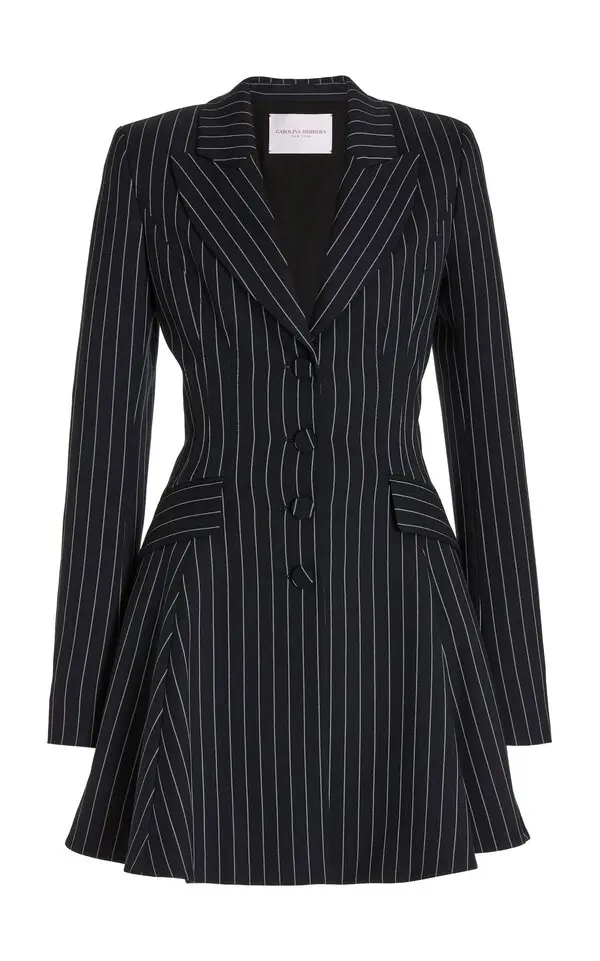 Carolina Herrera Pin Stretch-Wool Blazer Dress In Stripe - 60% Off |  Editorialist