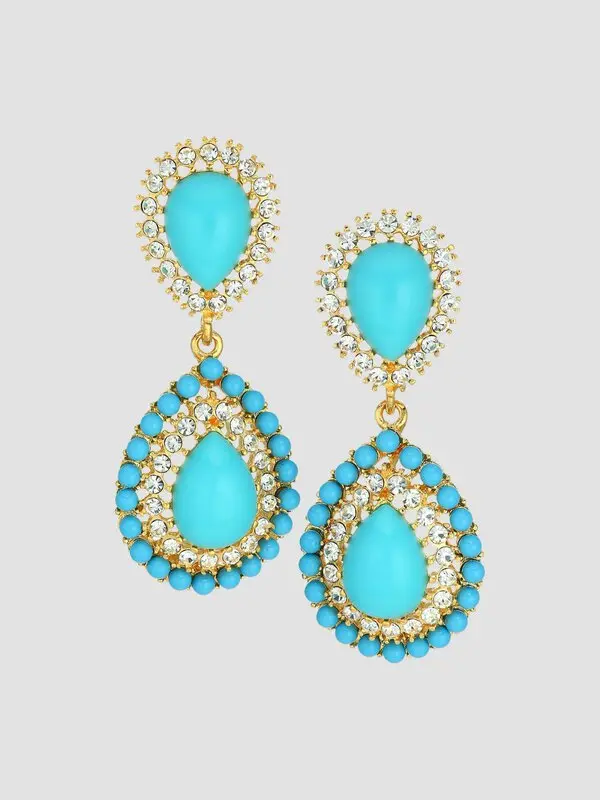 KENNETH JAY LANE Color Cabochon & Crystal Drop Clip-on Earrings - Turquoise