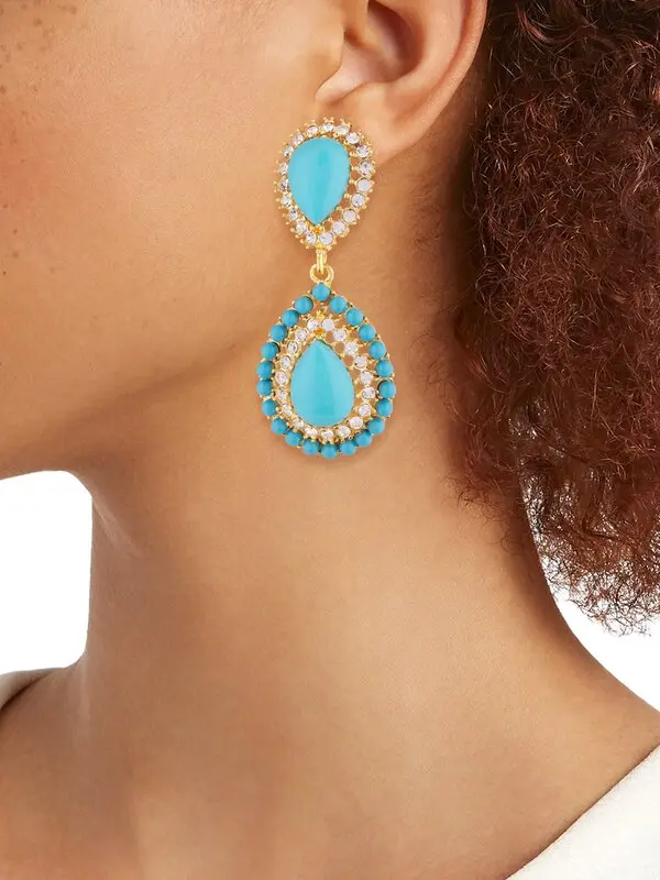 KENNETH JAY LANE Color Cabochon & Crystal Drop Clip-on Earrings