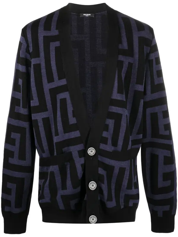 Balmain Monogram Print V-neck Cardigan