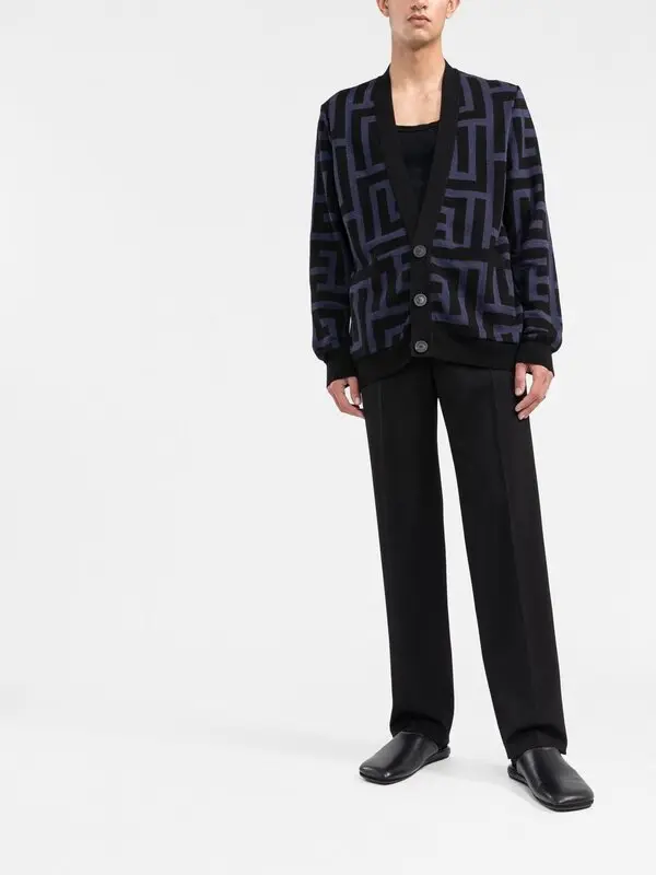 Balmain Monogram Print V-neck Cardigan