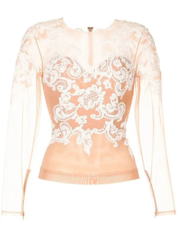 Zuhair Murad Baroque-embroidered Silk Top - Pink