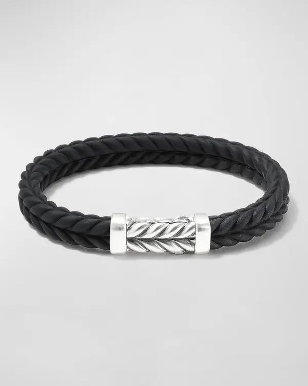 David Yurman 9mm Chevron Rubber Bracelet - Black Rubber/silver