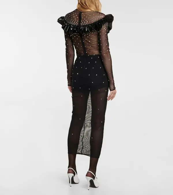 Alessandra Rich Embellished Mesh Midi Dress