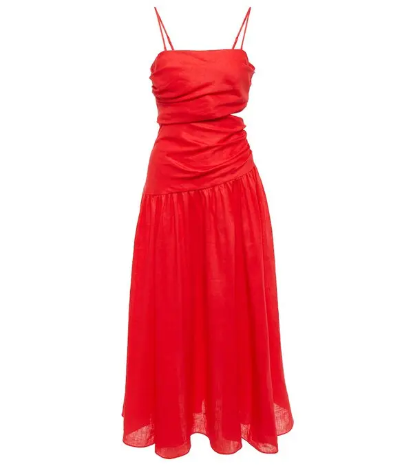 Zimmermann Lyre Strapless Linen Midi Dress In Red - 30% Off | Editorialist