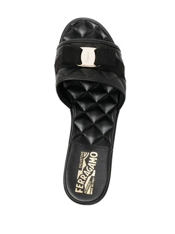 FERRAGAMO Vara Bow Quilted Leather Slides