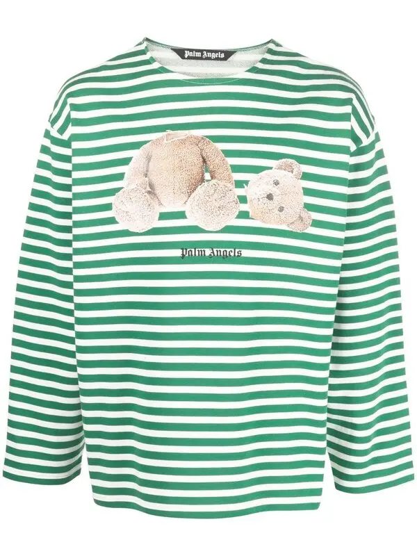 Palm Angels Logo-print Striped Cotton T-shirt - Green