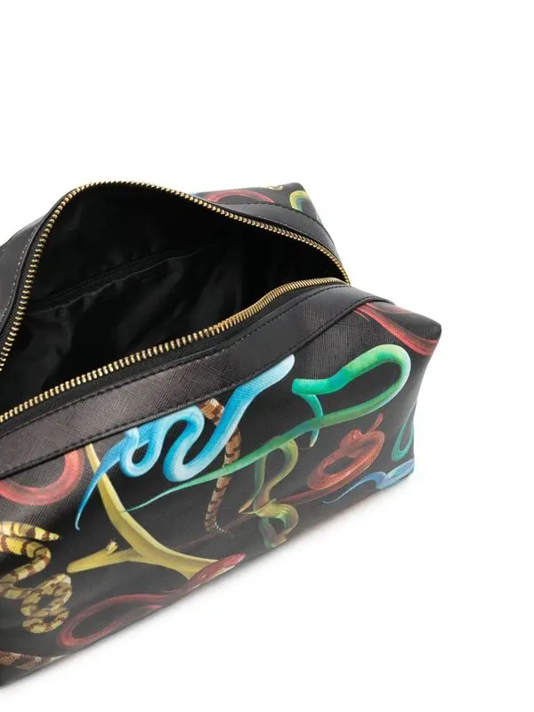 SELETTI Snake Print Makeup Bag - Black